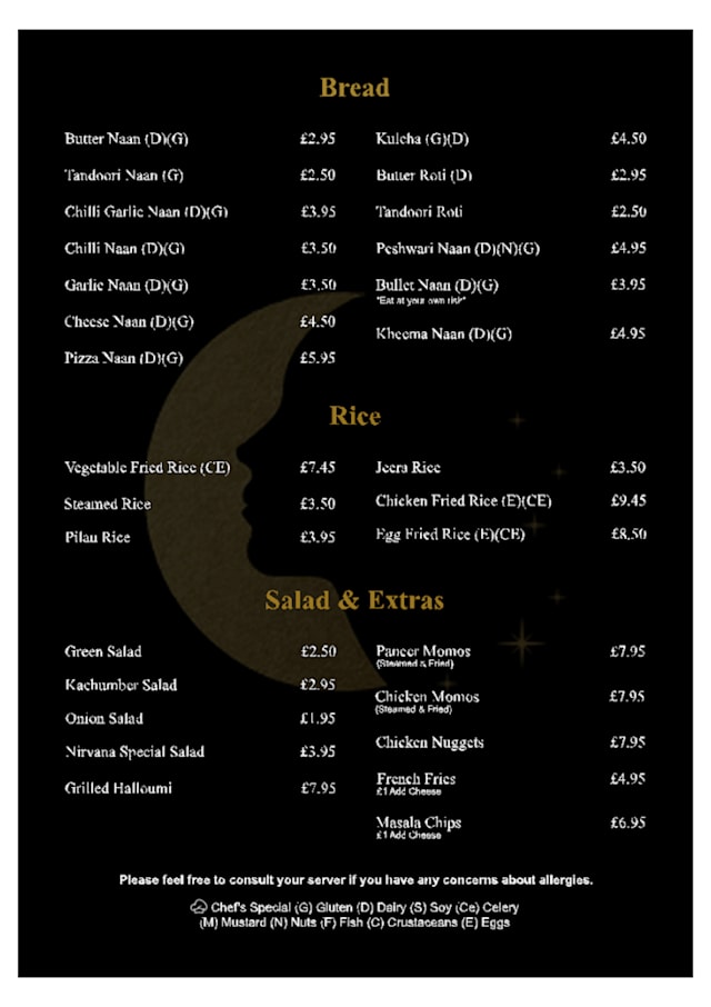 Menu 2025 - Nirvana Lounge in Harrow | TheFork