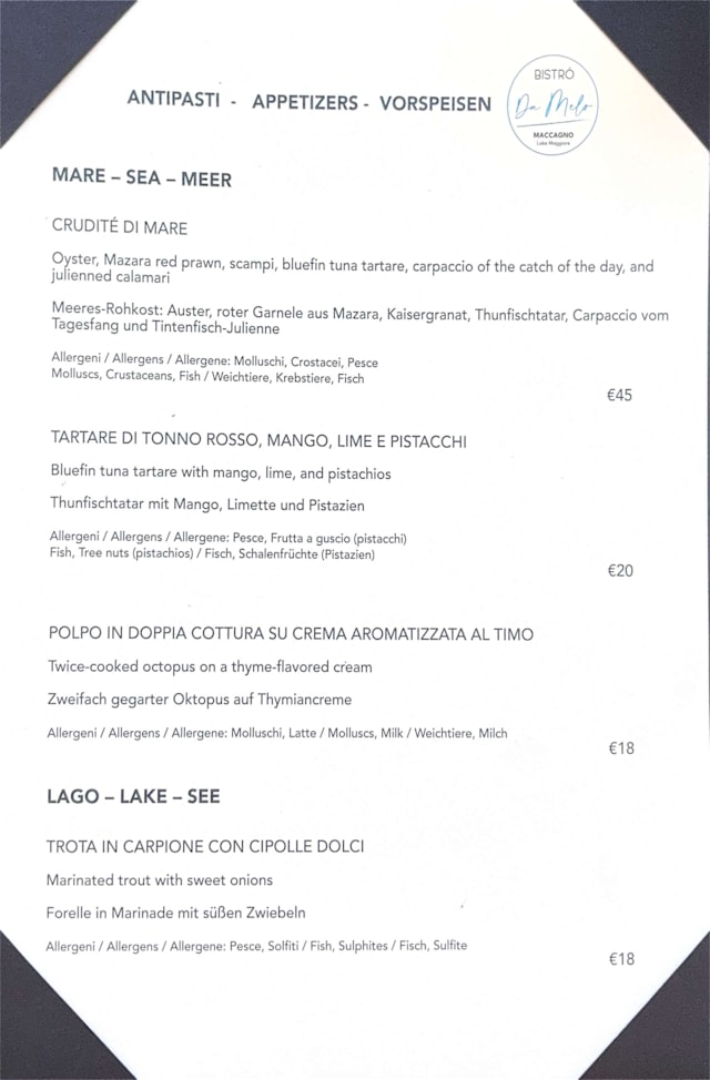 Carte et Menus 2025 - Bistrò Da Melo à Maccagno con Pino e Veddasca ...