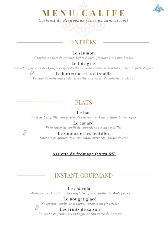 Carte et Menus 2025 - Le Calife à Paris | TheFork