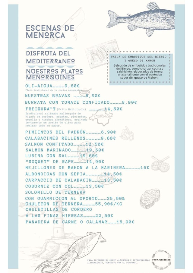 Carte et Menus 2025 - Escenas de Menorca à Binibequer | TheFork