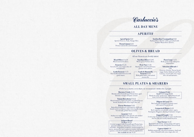 Menus 2025 - Carluccio's - South Kensington in London | TheFork