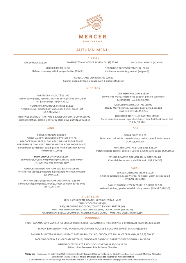 Menu 2025 - Mercer Roof Terrace in London | TheFork