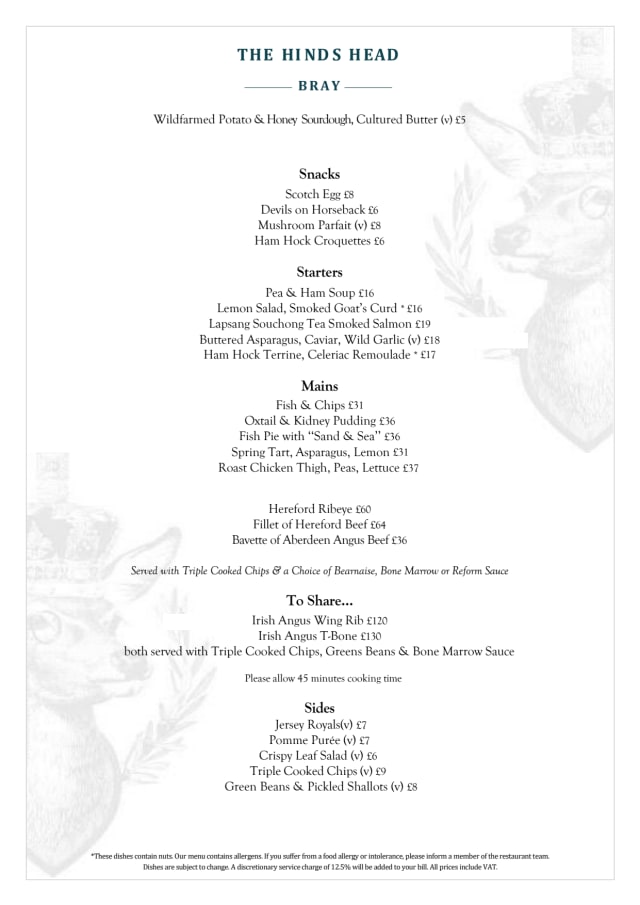 Menus 2024 - The Hind's Head in Maidenhead | TheFork