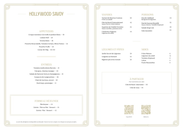 Menu 2025 - Hollywood Savoy in Paris | TheFork