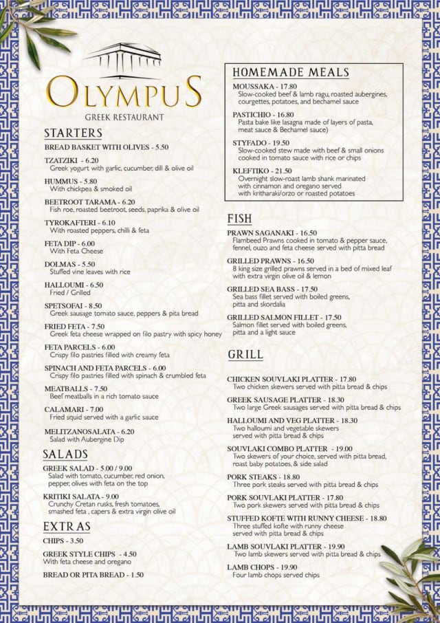 Menus 2025 - Olympus Greek Restaurant in Hull | TheFork