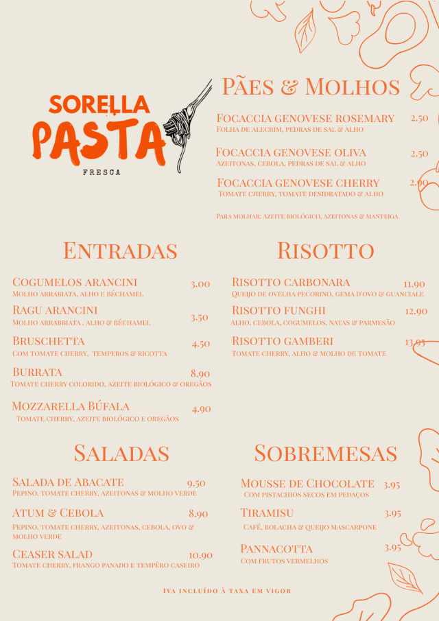 Carte et Menus 2025 - Sorella Pasta Fresca à Lisbonne | TheFork