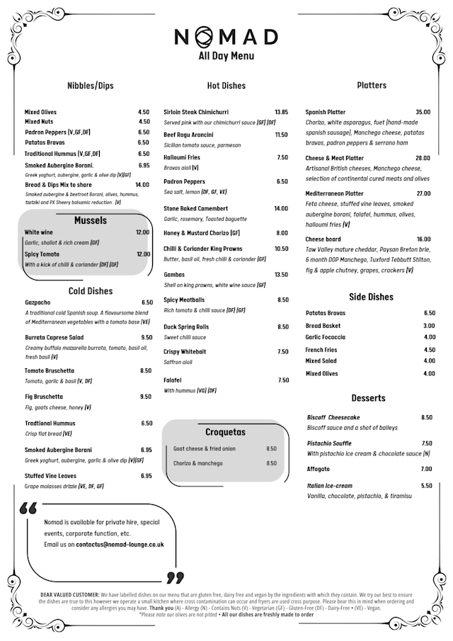 Carte et Menus 2025 - Nomad Leamington à Royal Leamington Spa | TheFork