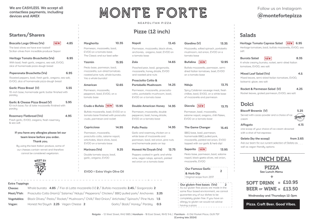 Menu 2025 - Monte Forte Farnham in Farnham | TheFork