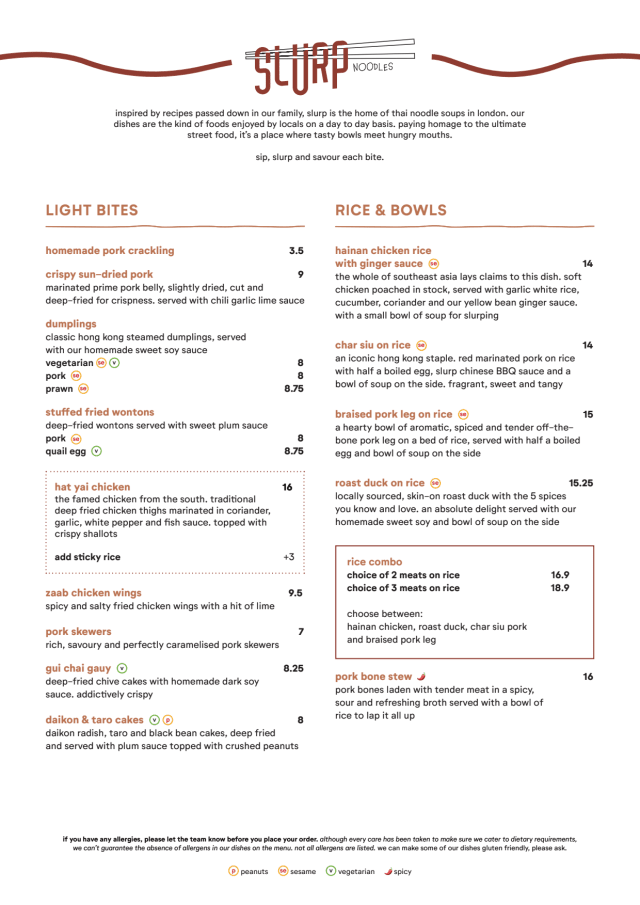 Speisekarte 2025 – Slurp Spitalfields in London – TheFork