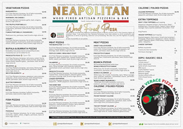 Menu 2025 - Neapolitan - Pizza & Bar Liverpool in Liverpool | TheFork