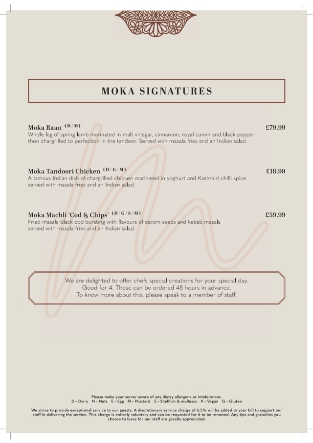 Menus 2025 - Moka Dining in Northwood | TheFork