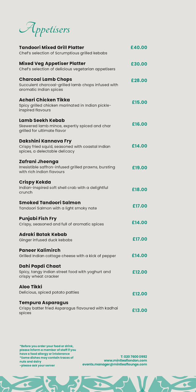 Menus 2025 - Mint Leaf London in London | TheFork