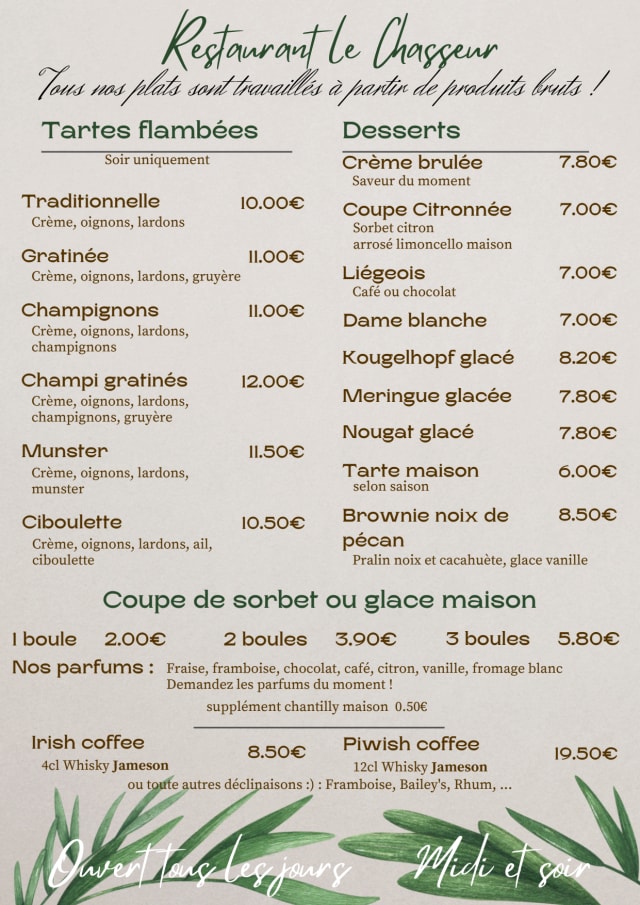 Carte et Menus 2025 - Le Chasseur à Illkirch-Graffenstaden | TheFork