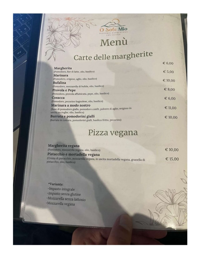 Carte et Menus 2025 - O sole mio Ristorante Pizzeria Napoletana à ...