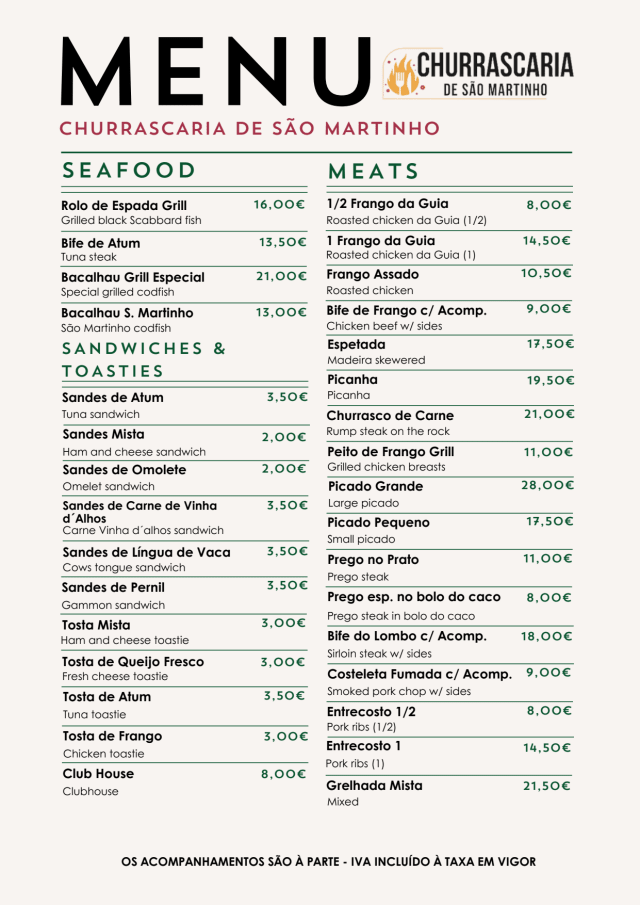 Carte et Menus 2024 - Churrascaria De São Martinho à Funchal | TheFork