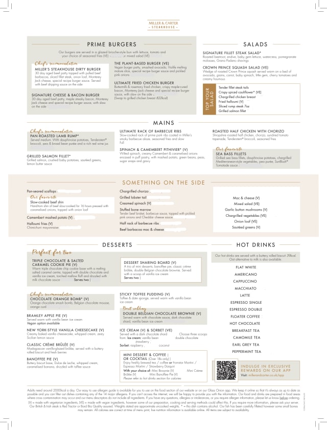 Menus 2025 - Miller & Carter - Crewe in Crewe | TheFork