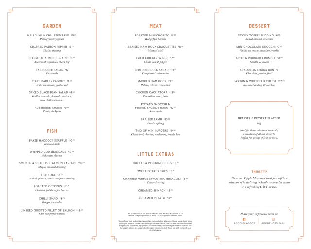 Menu 2025 - Brasserie Abode - Glasgow in Glasgow | TheFork