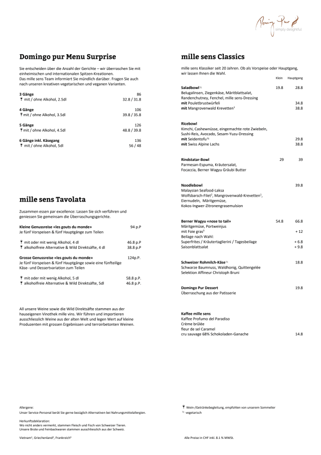 Speisekarte 2025 – Mille Sens in Bern – TheFork
