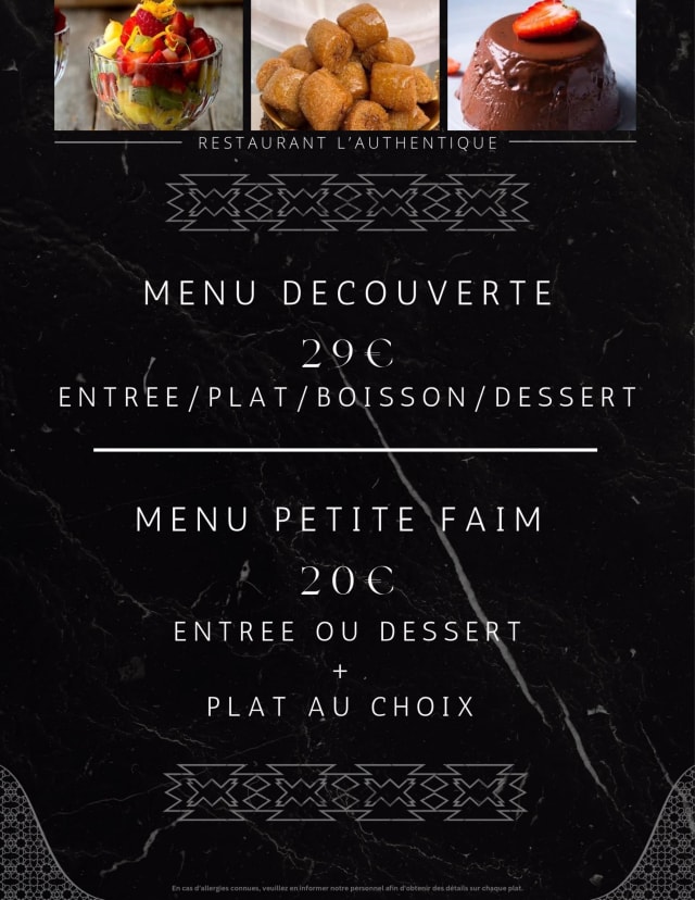 Carte et Menus 2025 - L'AUTHENTIQUE à Paris | TheFork