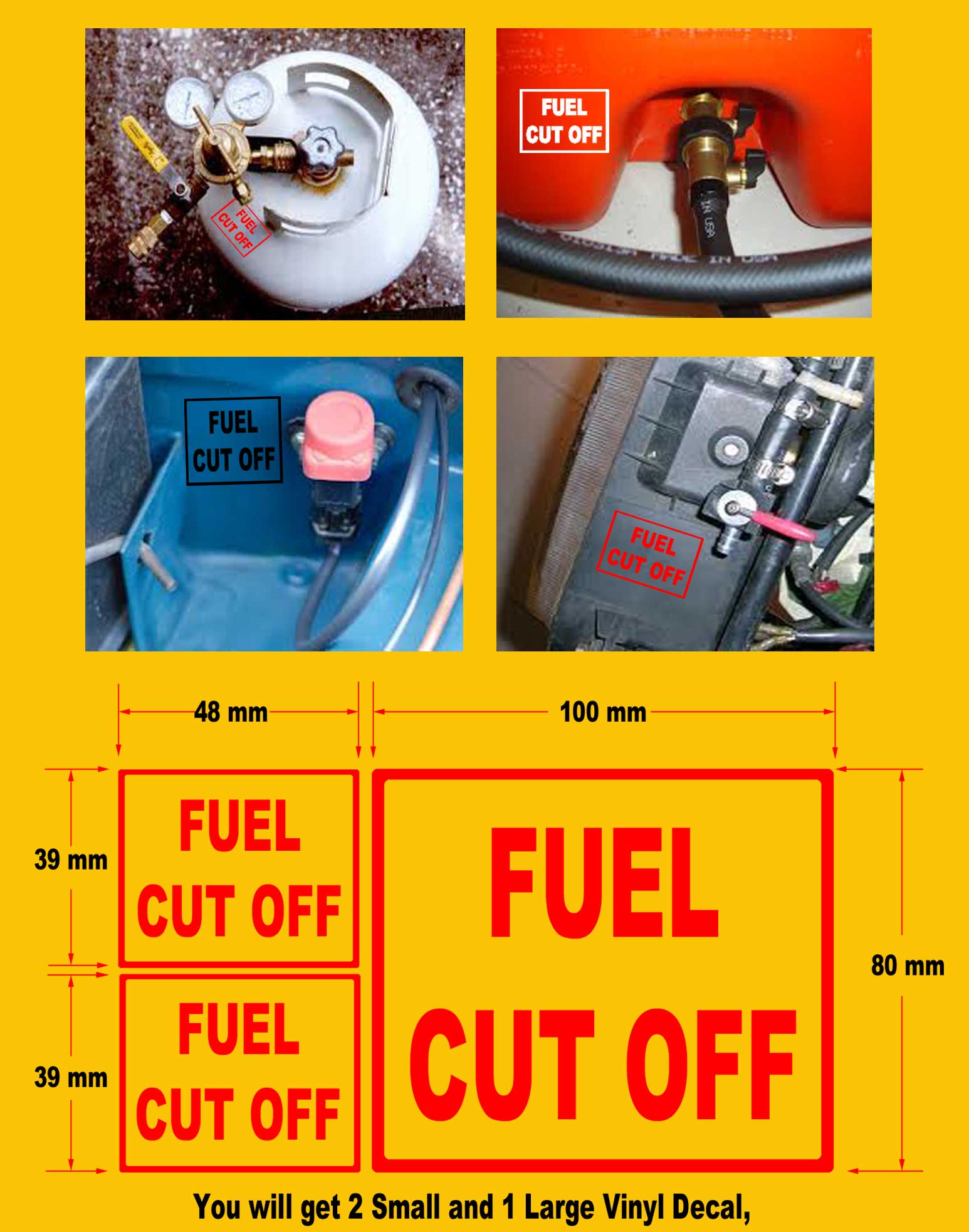3 x Fuel Cut Off Vinyl Decals 2 Small 1 Large Diesel LPG Unleaded ...