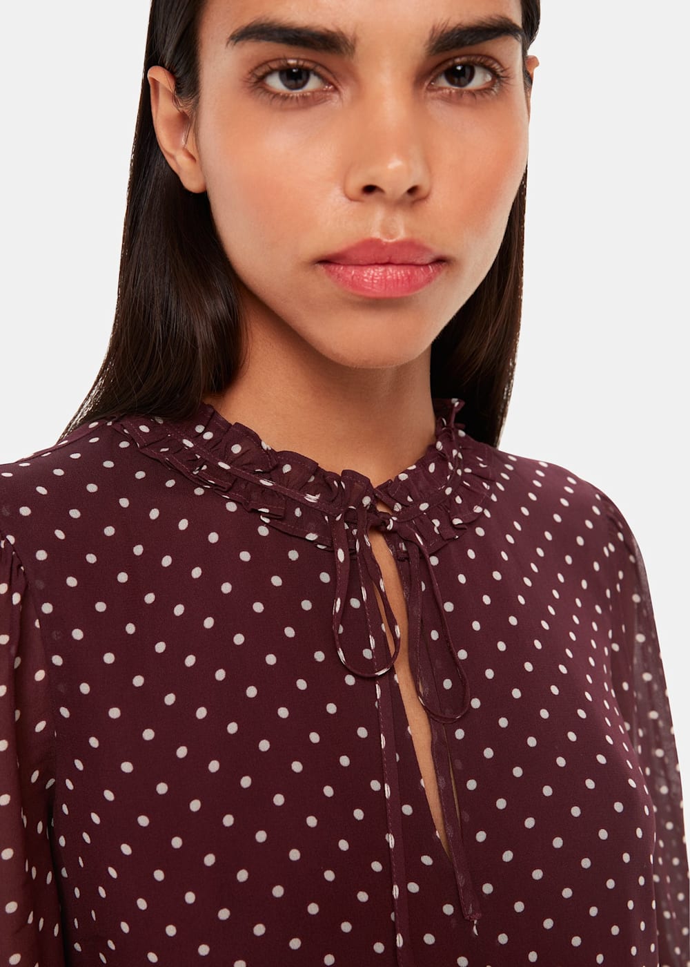 Burgundy/Multi Spot Print Trapeze Midi Dress | WHISTLES Burgundy/Multi Spot Print Trapeze Midi Dress | WHISTLES