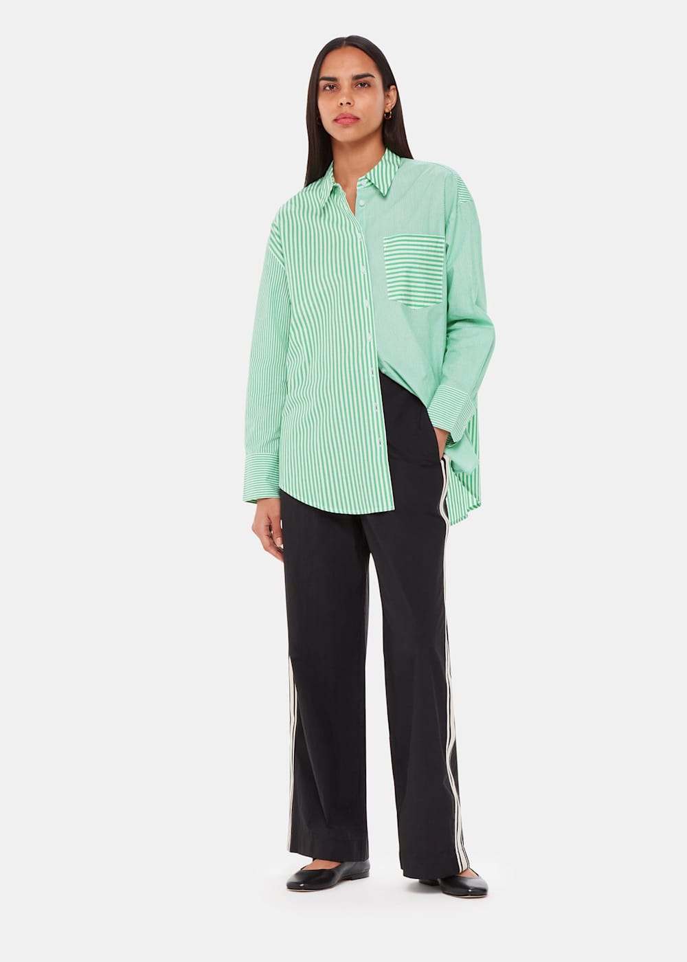 Green/Multi Millie Stripe Oversized Shirt | WHISTLES Green/Multi Millie Stripe Oversized Shirt | WHISTLES