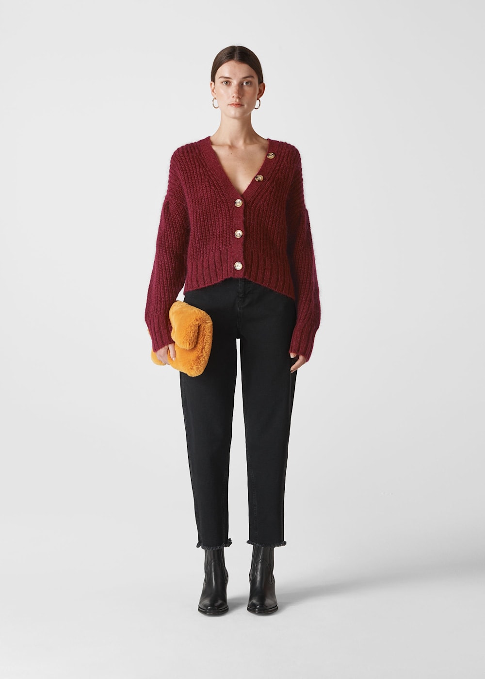 Burgundy Mohair Cropped Cardigan | WHISTLES | Whistles US | Burgundy Mohair Cropped Cardigan | WHISTLES | Whistles US |