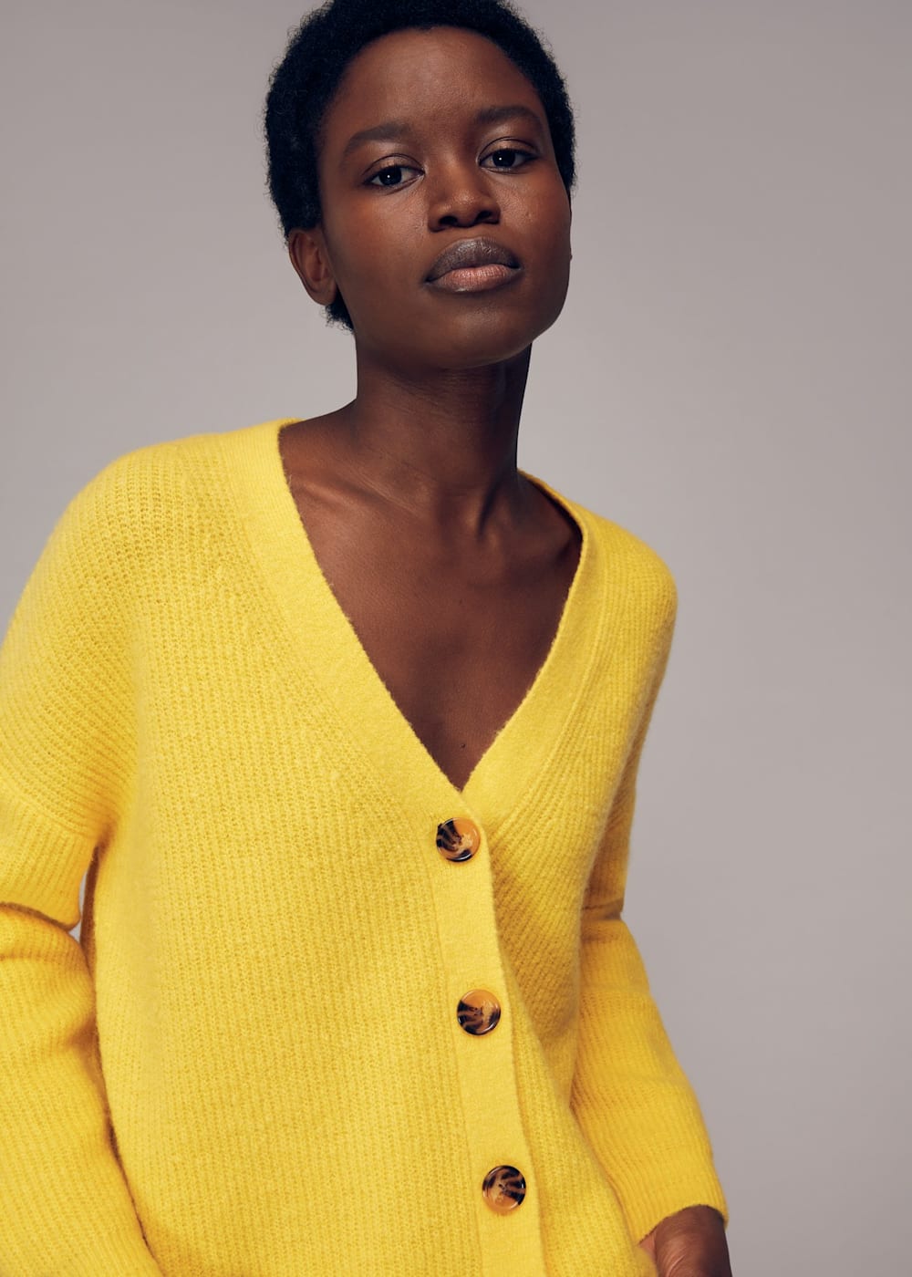 Women's Yellow Easy Wool Mix Rib Cardigan | Whistles US | Women's Yellow Easy Wool Mix Rib Cardigan | Whistles US |