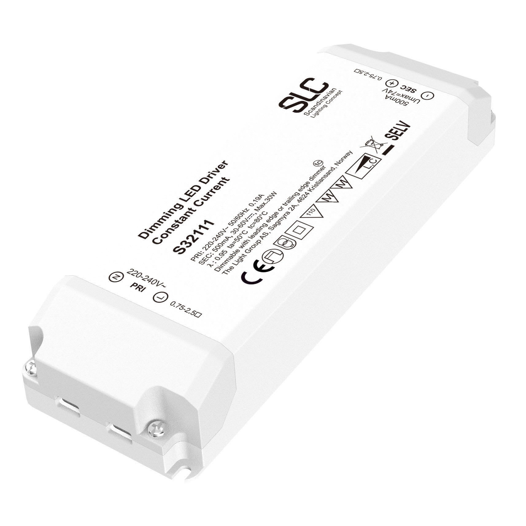 SLC LED-driver CC 500mA 30W 30-60VDC Trailing Edge The Light Group