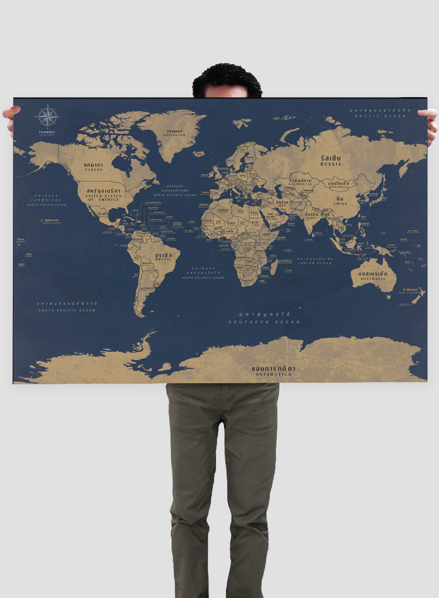 Vintage World Map: Golden Blue | DECOR - THiNKNET Design Studio