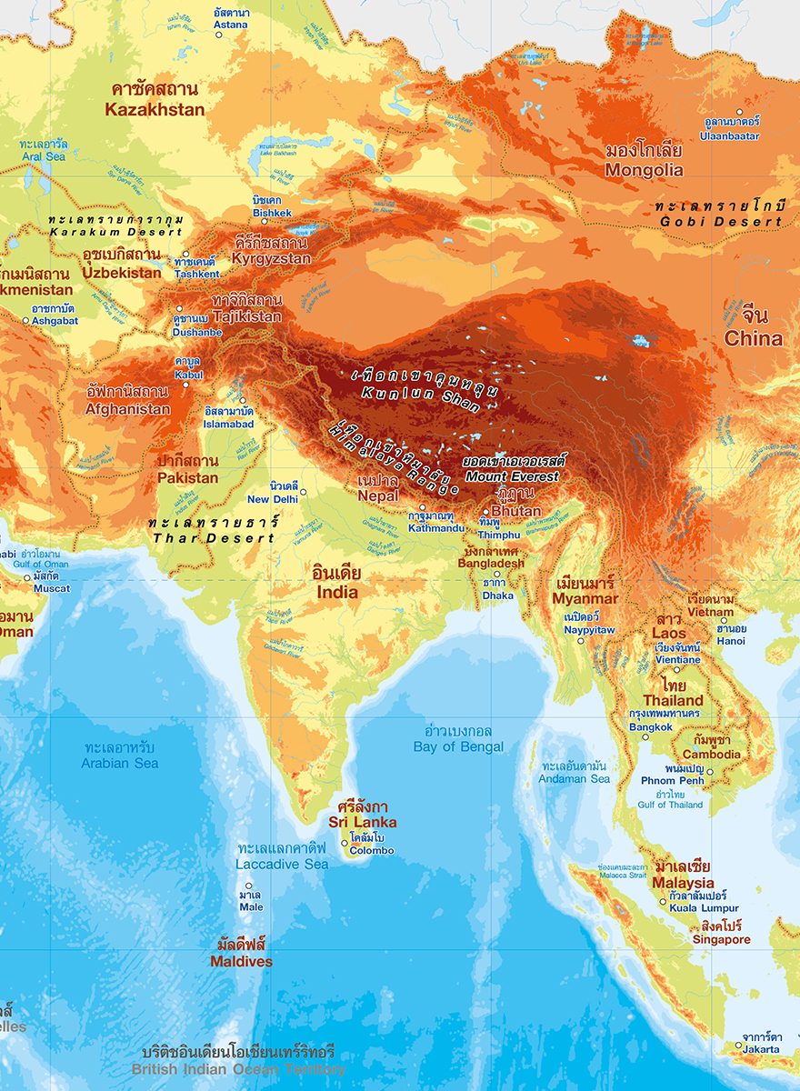 Labeled Physical Map Of Asia