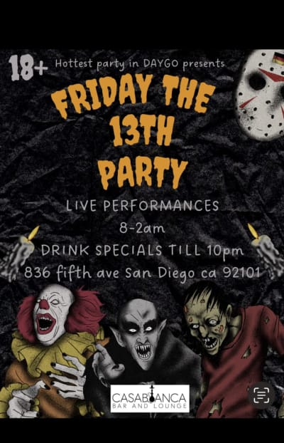 Friday the 13th Tickets Boletos at Casablanca Lounge | San Diego ...