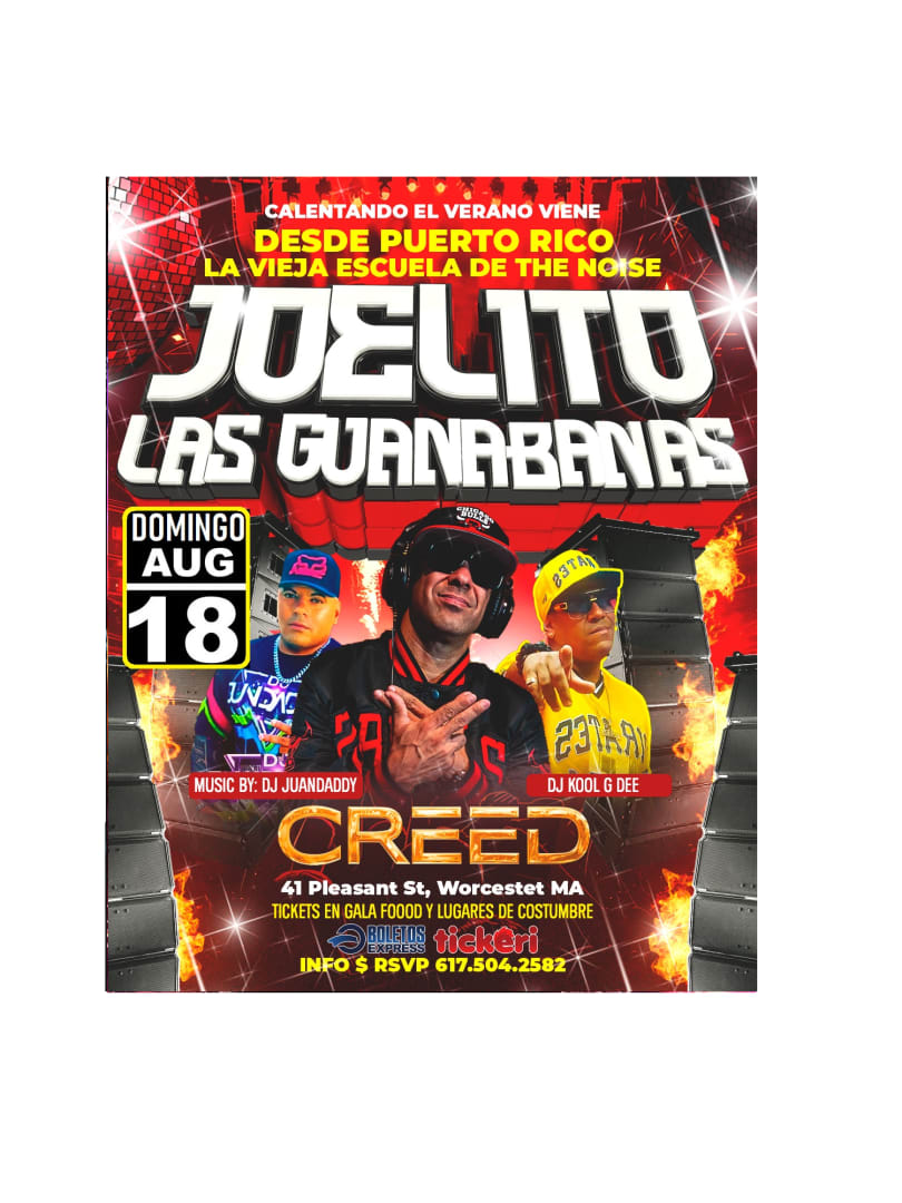 JOELITO Las Guanabanas Domingo 18 de Agosto en CREED Lounge, Worcester ...