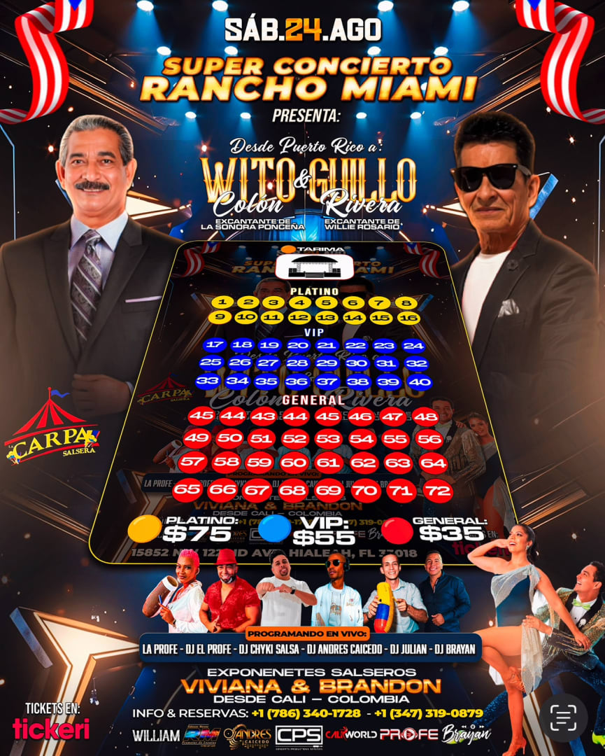 SUPER CONCIERTO RANCHO MIAMI WITO COLON & GUILLO RIVERA Tickets ...