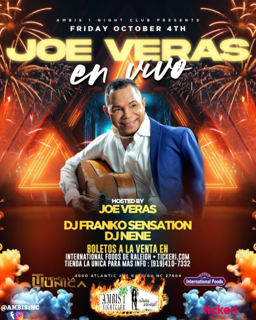 JOE VERAS EN VIVO in Raleigh - Tickets 2024-10-04 | Ambis 1 Nightclub
