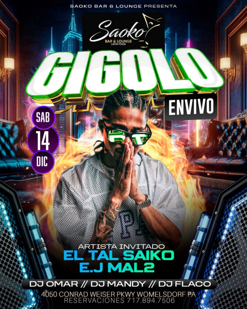 Gigolo En Vivo Tickets | Boletos - Saoko Bar & Lounge, Womelsdorf ...