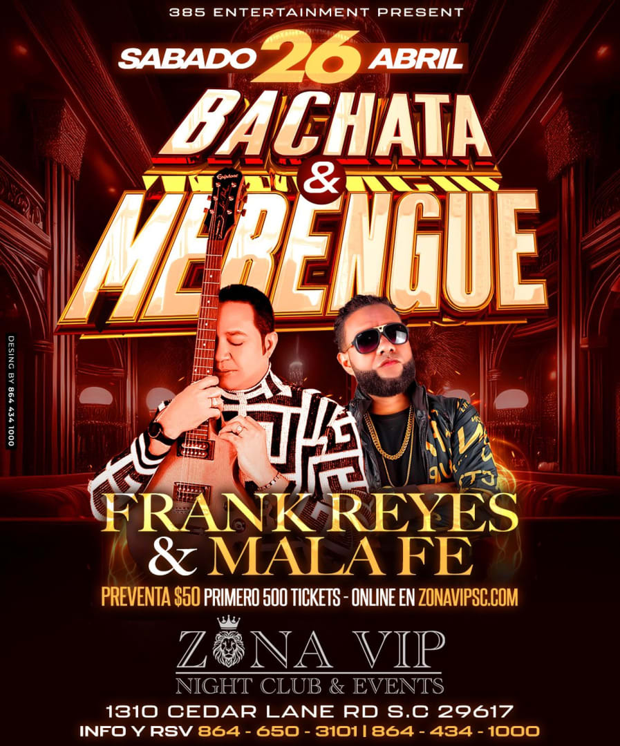 Bachata Y Merengue con Frank Reyes & Mala Fe in Greenville - Tickets ...
