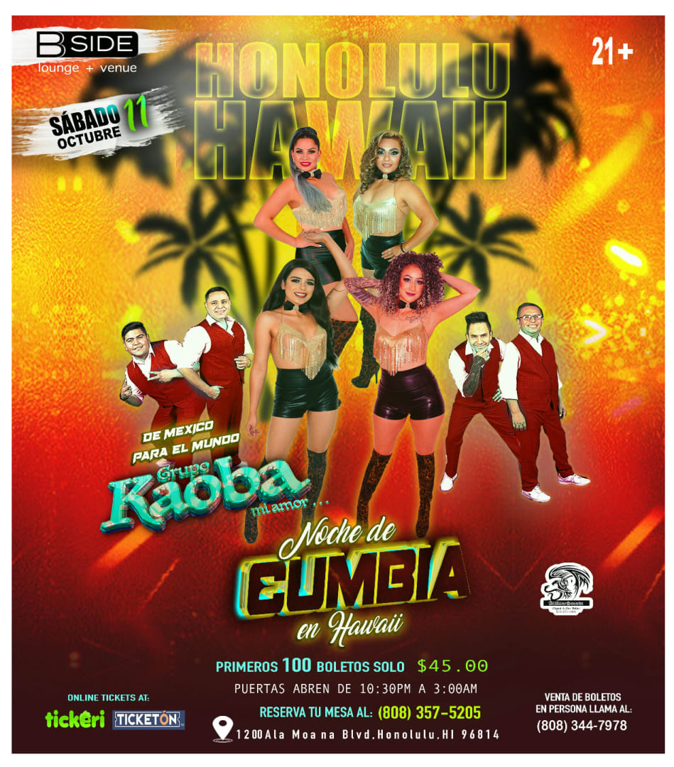 Ultimos Boletos de $45 para la Noche de cumbia en Honolulu Hawaii in ...