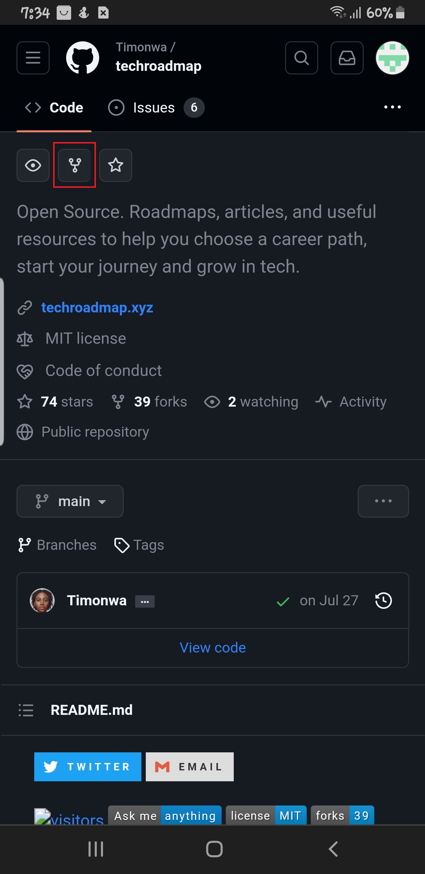 How to Fork a Repo on GitHub using your Mobile Device