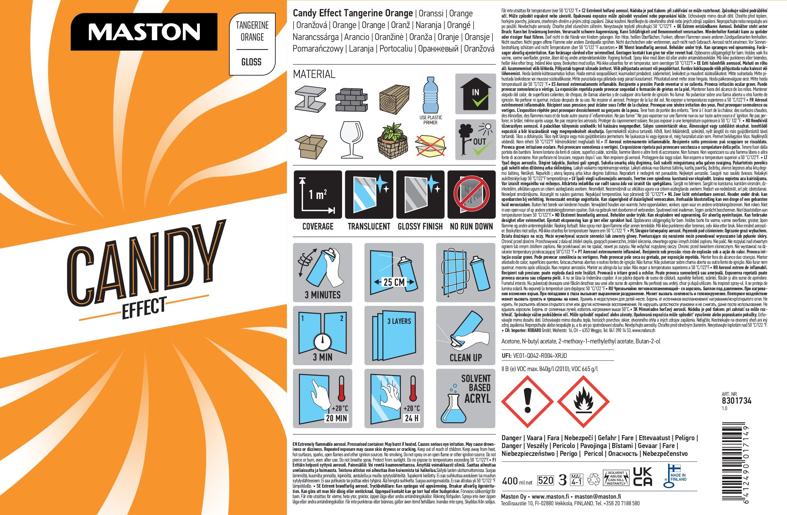 Spraymaali Maston Candy Effect Tangerine Orange, 400 ml | tokmanni.fi