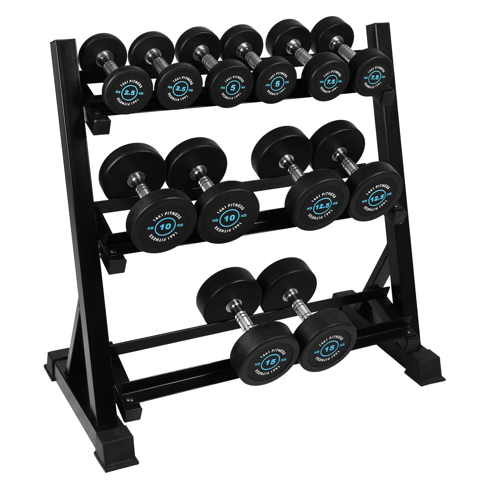 1441 Fitness Premium Round Dumbbell Set 2.5 Kg To 15 Kg (6 Pairs) Blue ...