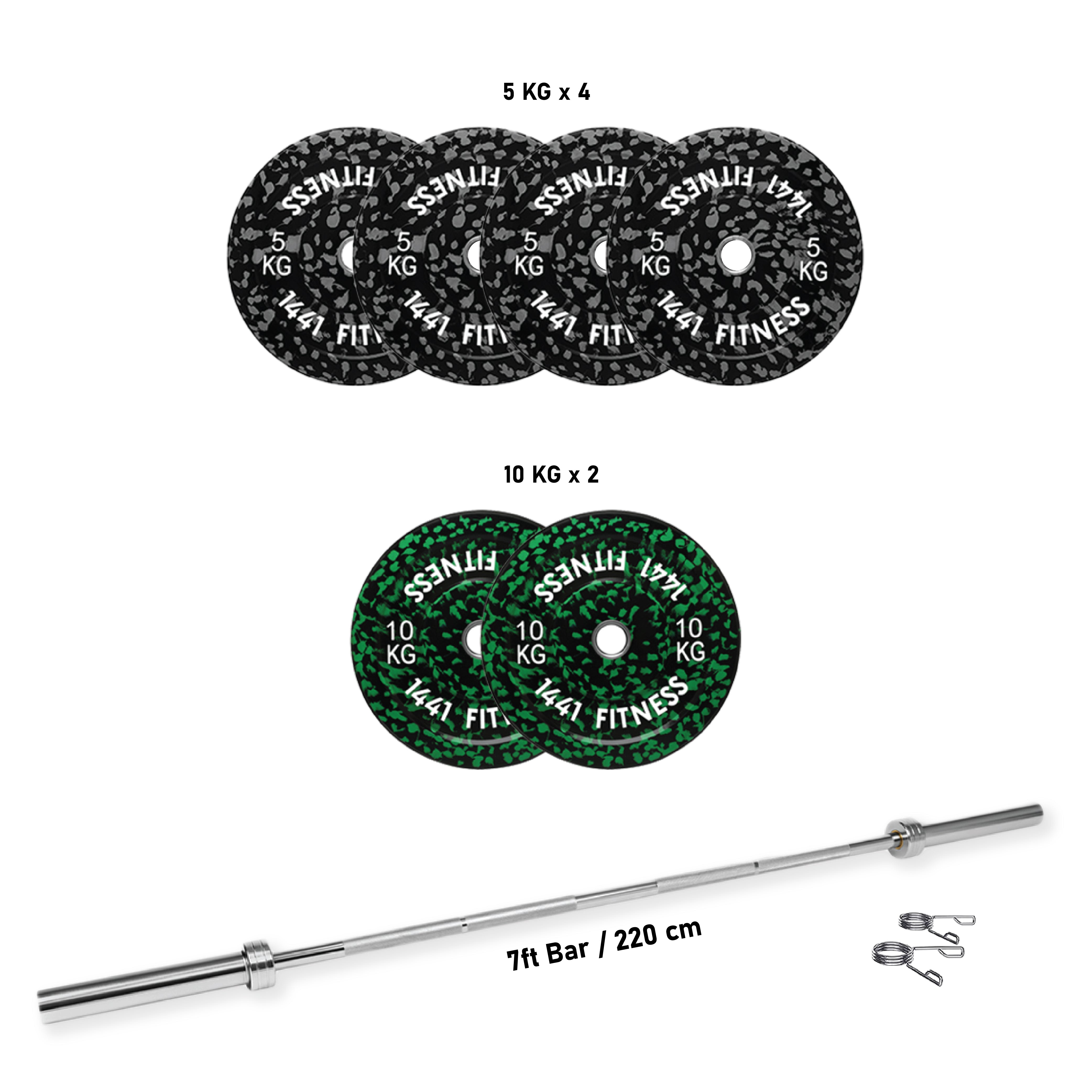 7 Ft Olympic Bar With Camouflage Bumper Plates Set - 60 KG Set | 1441 ...