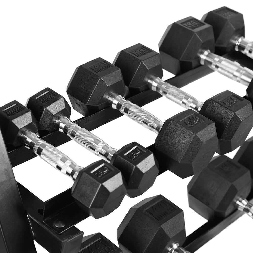Hex Dumbbell Set 2.5 Kg To 15 KG (6 Pairs) With 3 Tier Dumbbell Rack