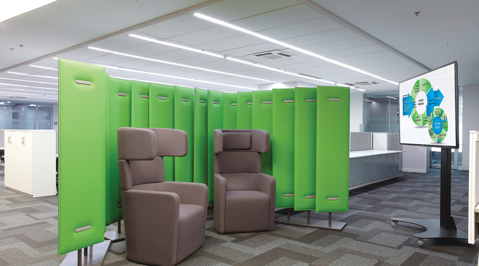 This multiple-level office has a central, unifying… | Trends
