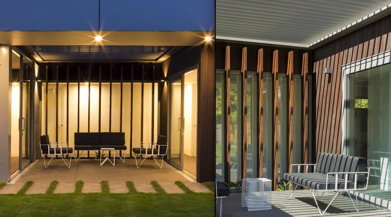 Outdoor room with operable roof and batten sidings | Trends