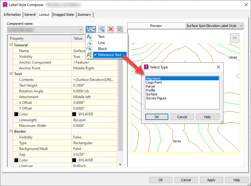 Civil 3D Labels: reference text in Surface and Alignment annotations
