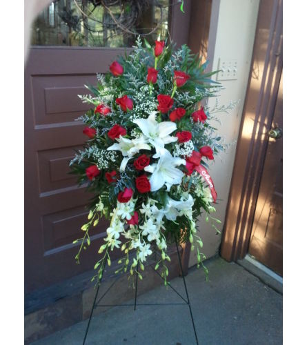 Send Lily And Red Rose Standing Spray in Burlington, IA - Zaisers ...