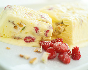 Raspberry and nougat semi-freddo | Good Food Channel