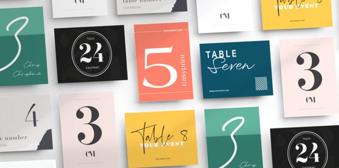 Design table numbers online with free design templates!