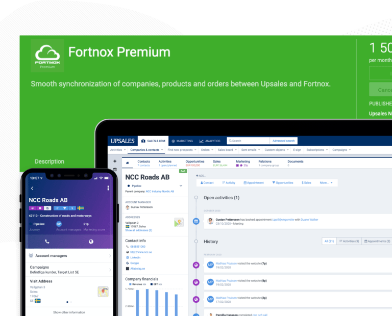 Upsales integrationer | Fortnox